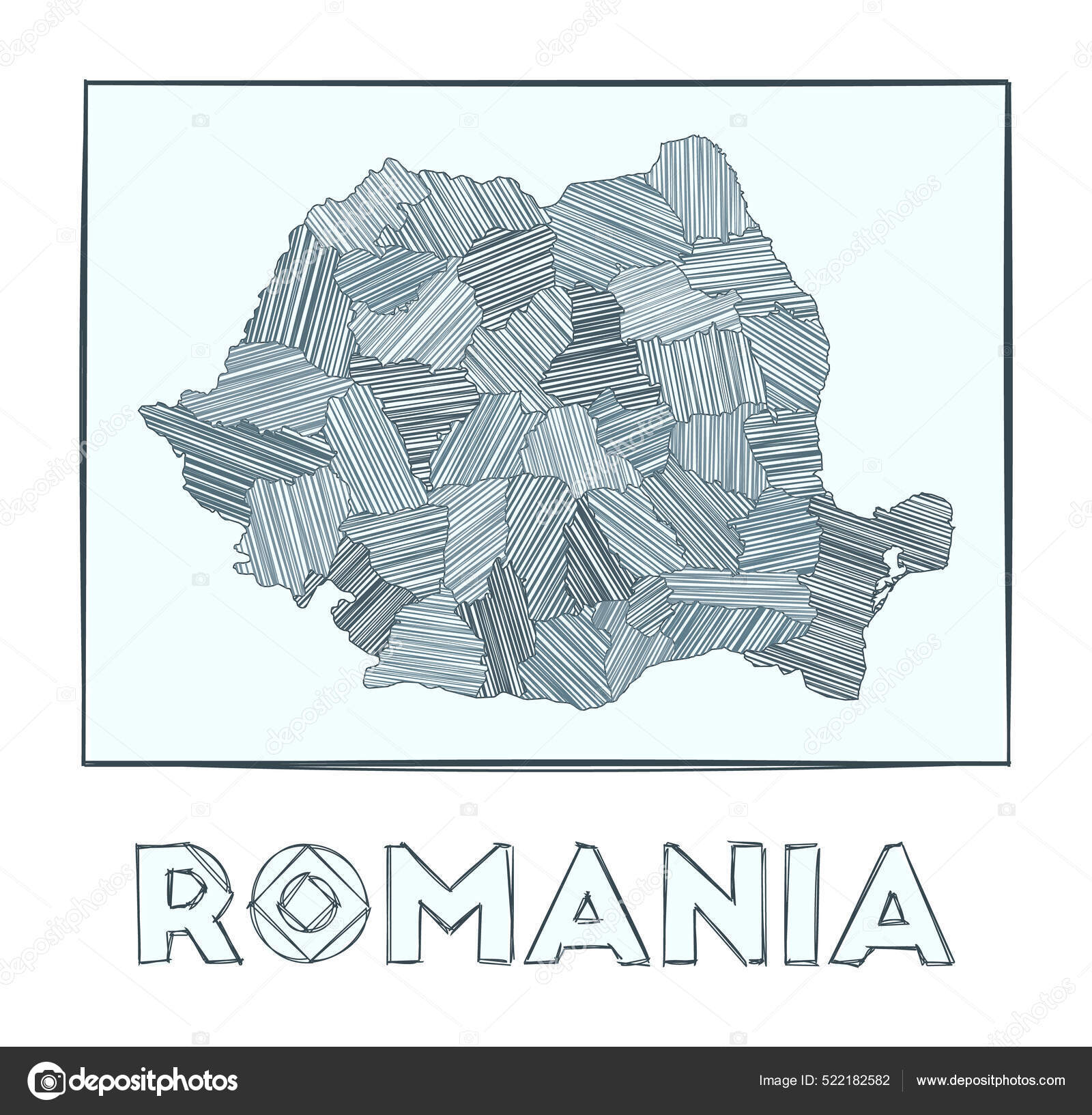 Sketch map of Romania Grayscale mapa dibujado a mano del país Regiones ...