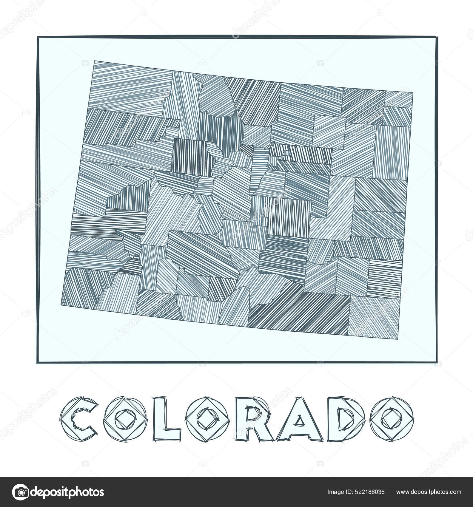 Sketch map of Colorado Grayscale hand drawn map of the us state Filled ...
