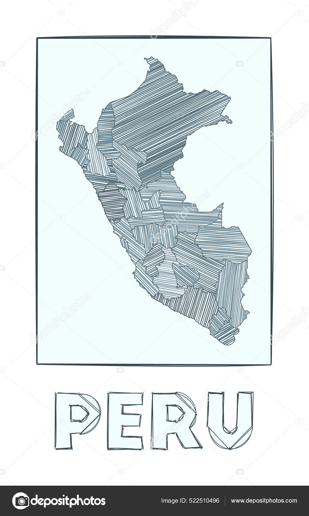 Sketch map of Peru Grayscale hand drawn map of the country Filled ...