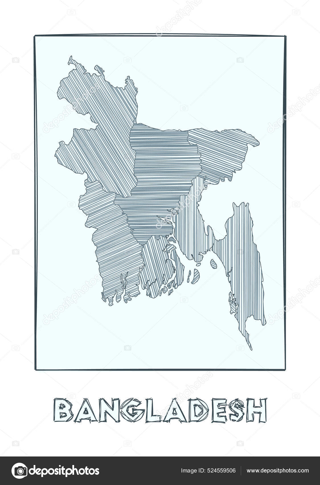Sketch map of Bangladesh Grayscale hand drawn map of the country Filled ...
