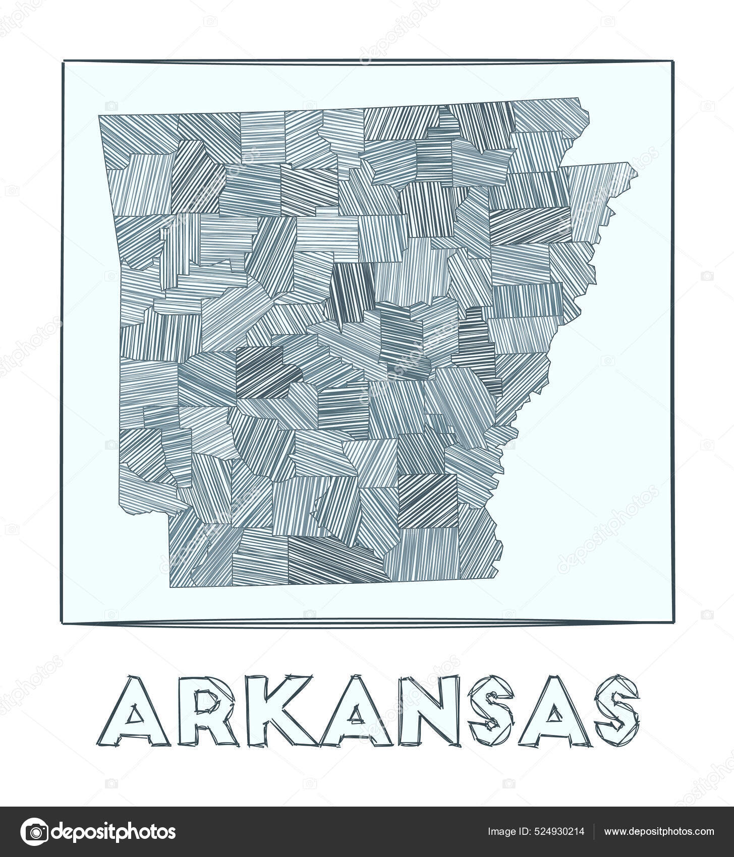 Sketch map of Arkansas Grayscale hand drawn map of the us state Filled ...