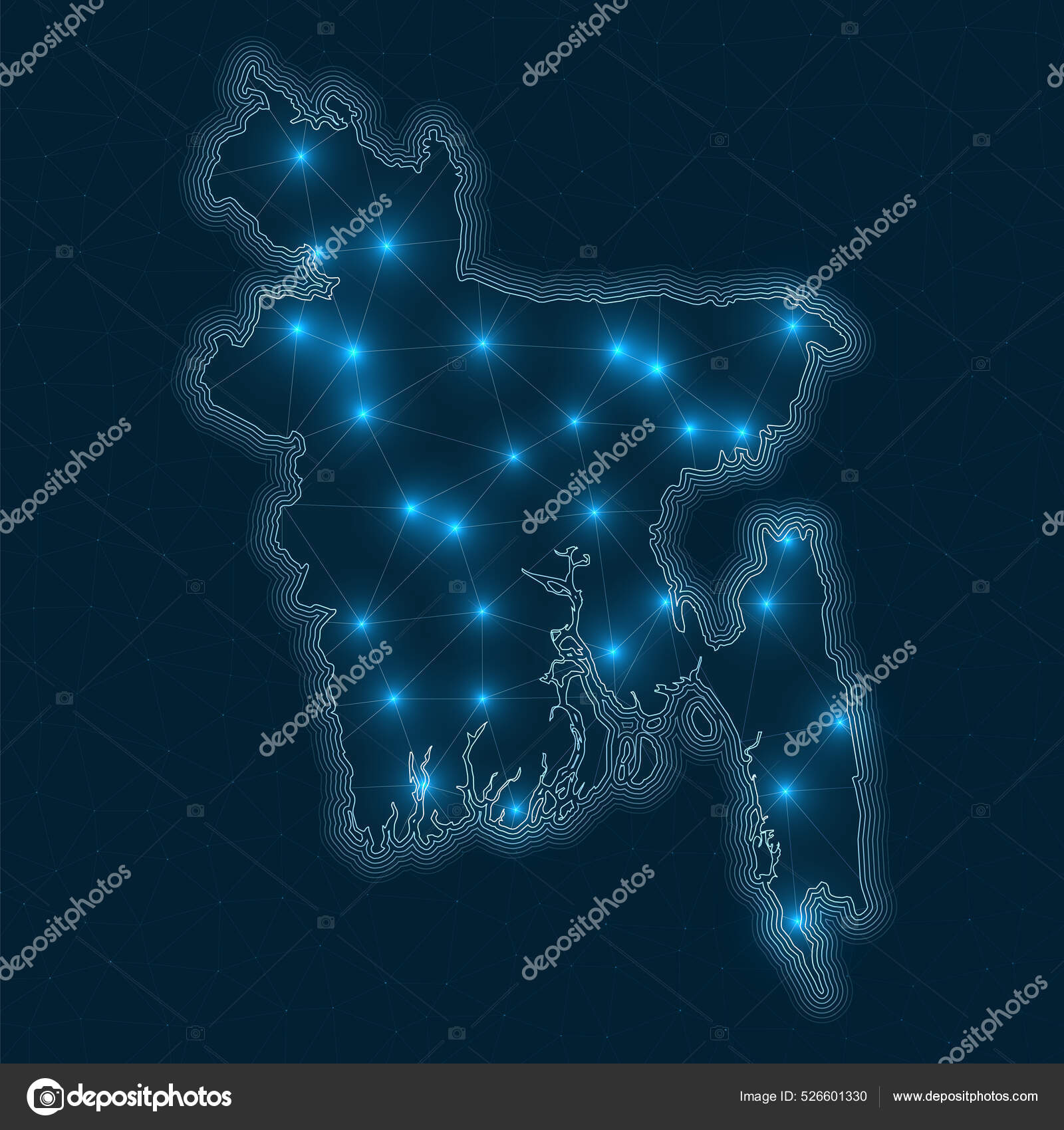 Bangladesh network map Abstract geometric map of the country Digital connections and Stock ...