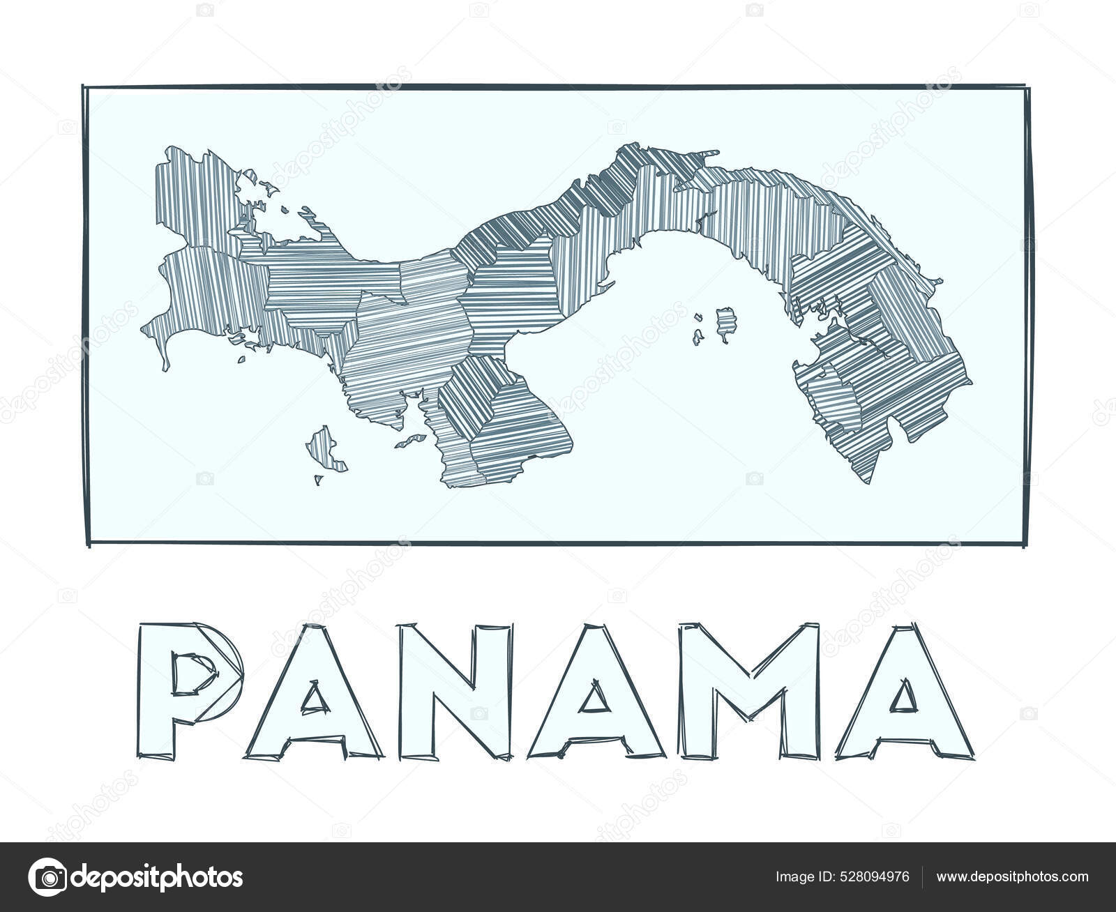 Sketch map of Panama Grayscale hand drawn map of the country Filled ...