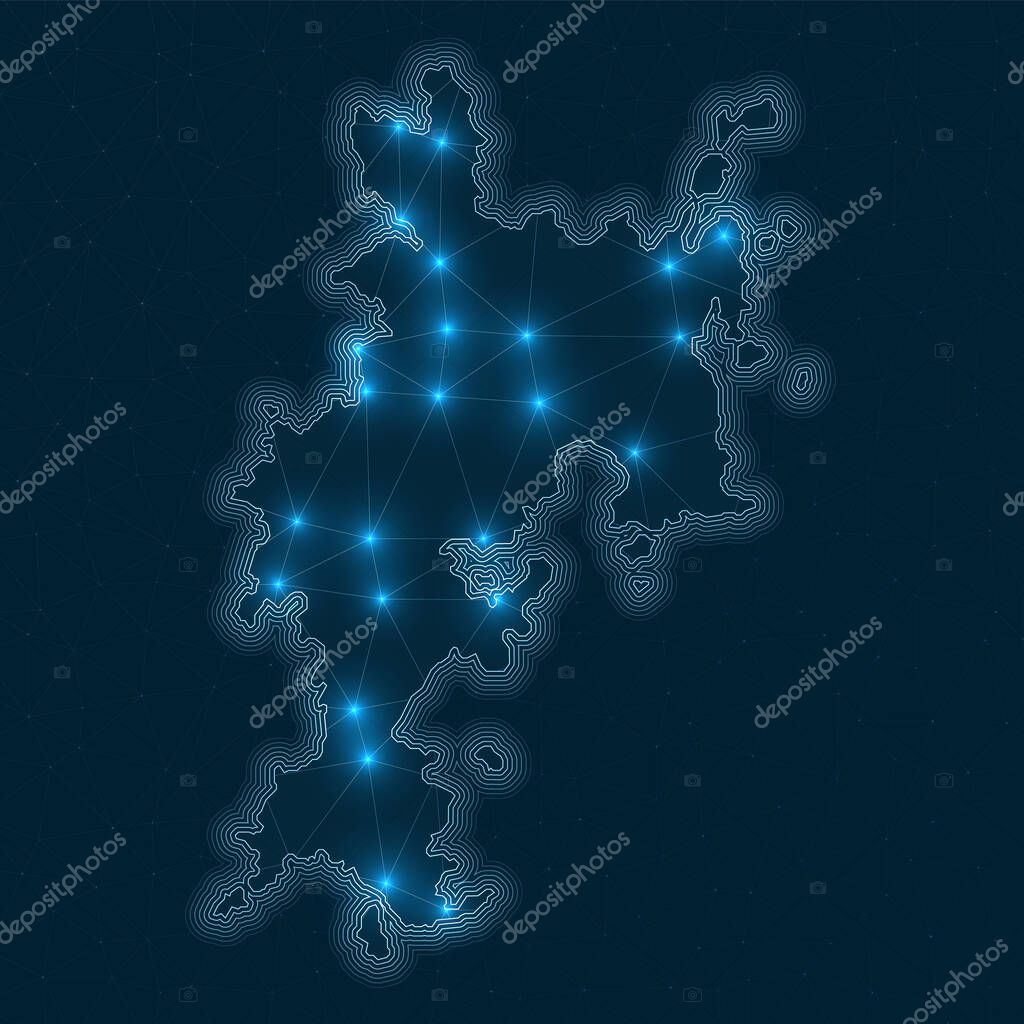 Komodo network map Abstract geometric map of the island Digital ...