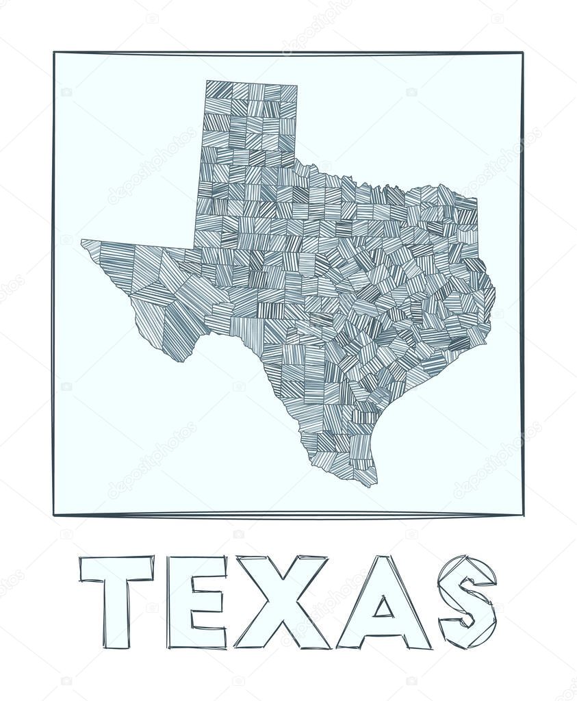 Sketch map of Texas Grayscale mapa dibujado a mano del estado de los ...