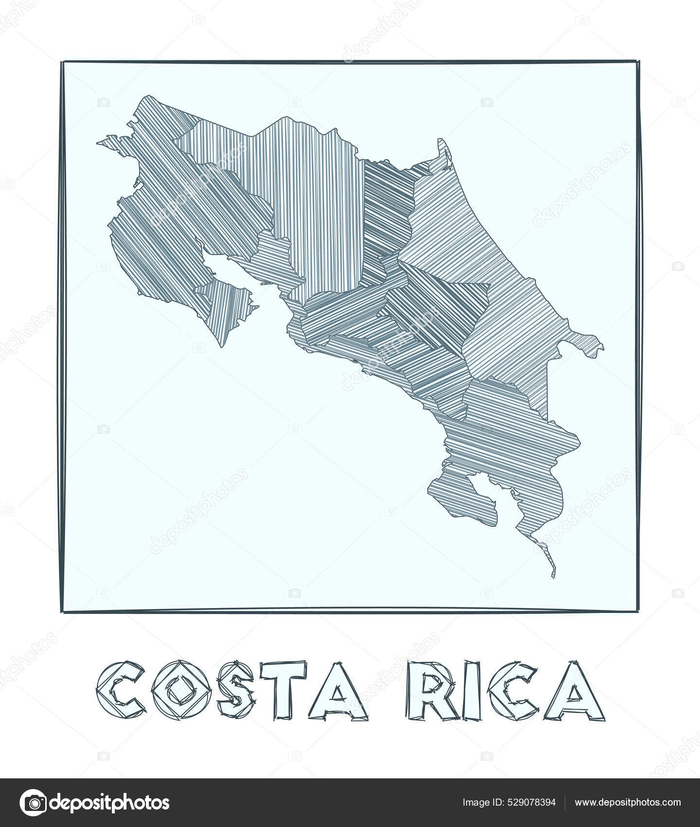 Sketch map of Costa Rica Grayscale hand drawn map of the country Filled ...