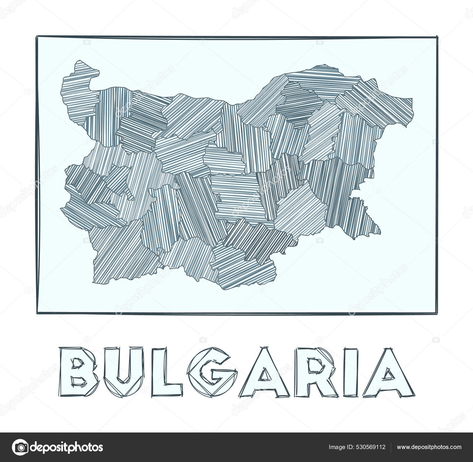 Sketch map of Bulgaria Grayscale hand drawn map of the country Filled ...
