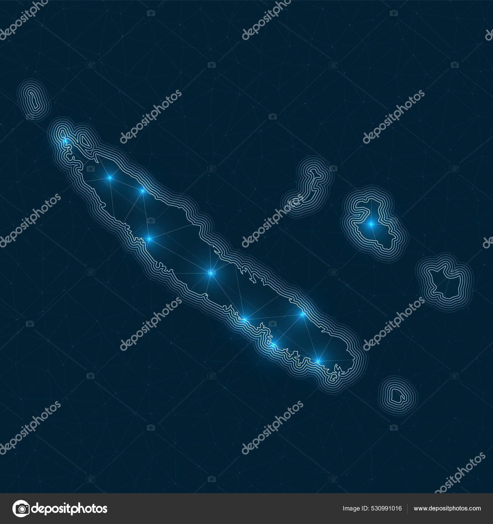 New Caledonia network map Abstract geometric map of the country Digital ...