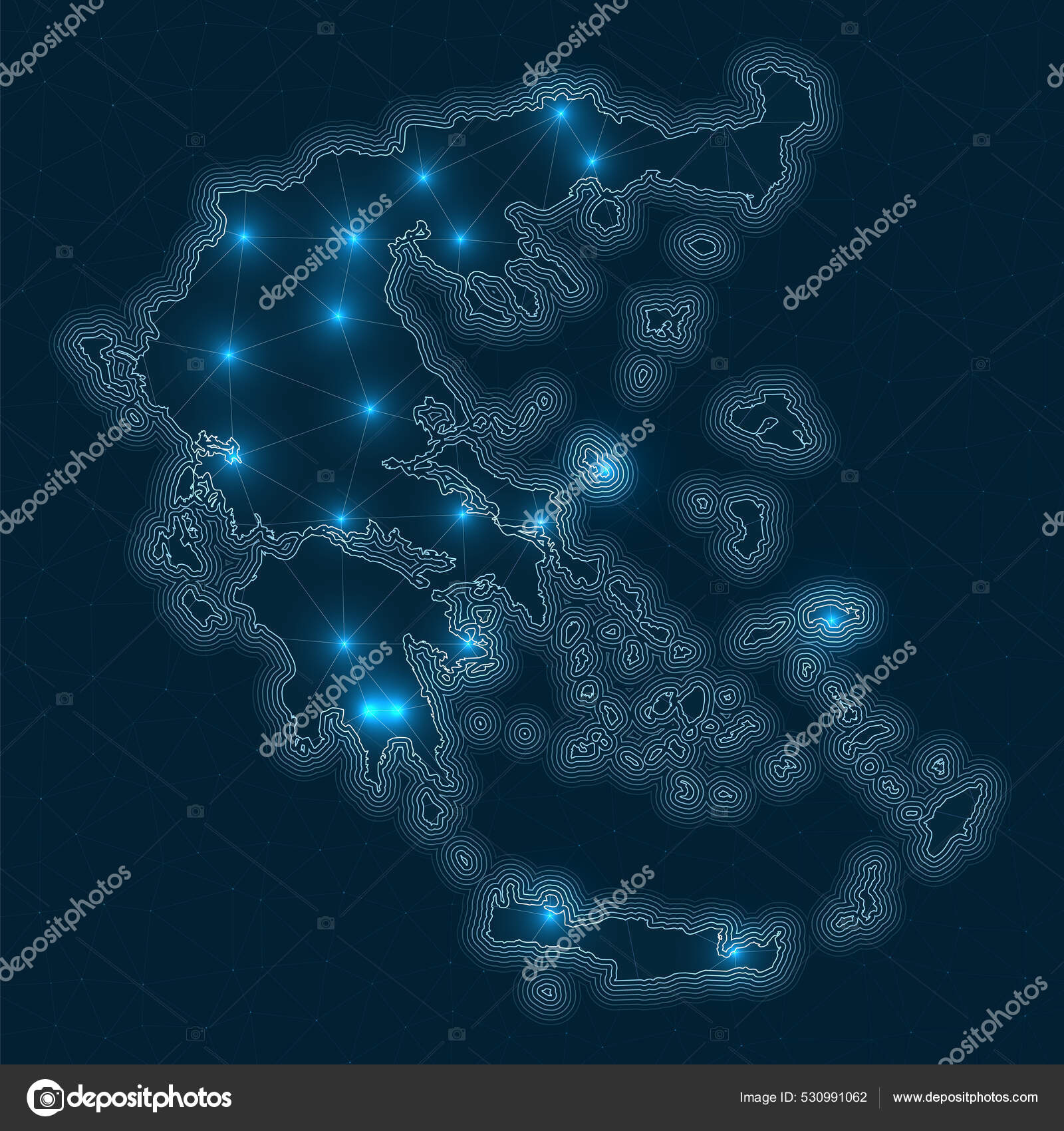 Greece network map Abstract geometric map of the country Digital ...
