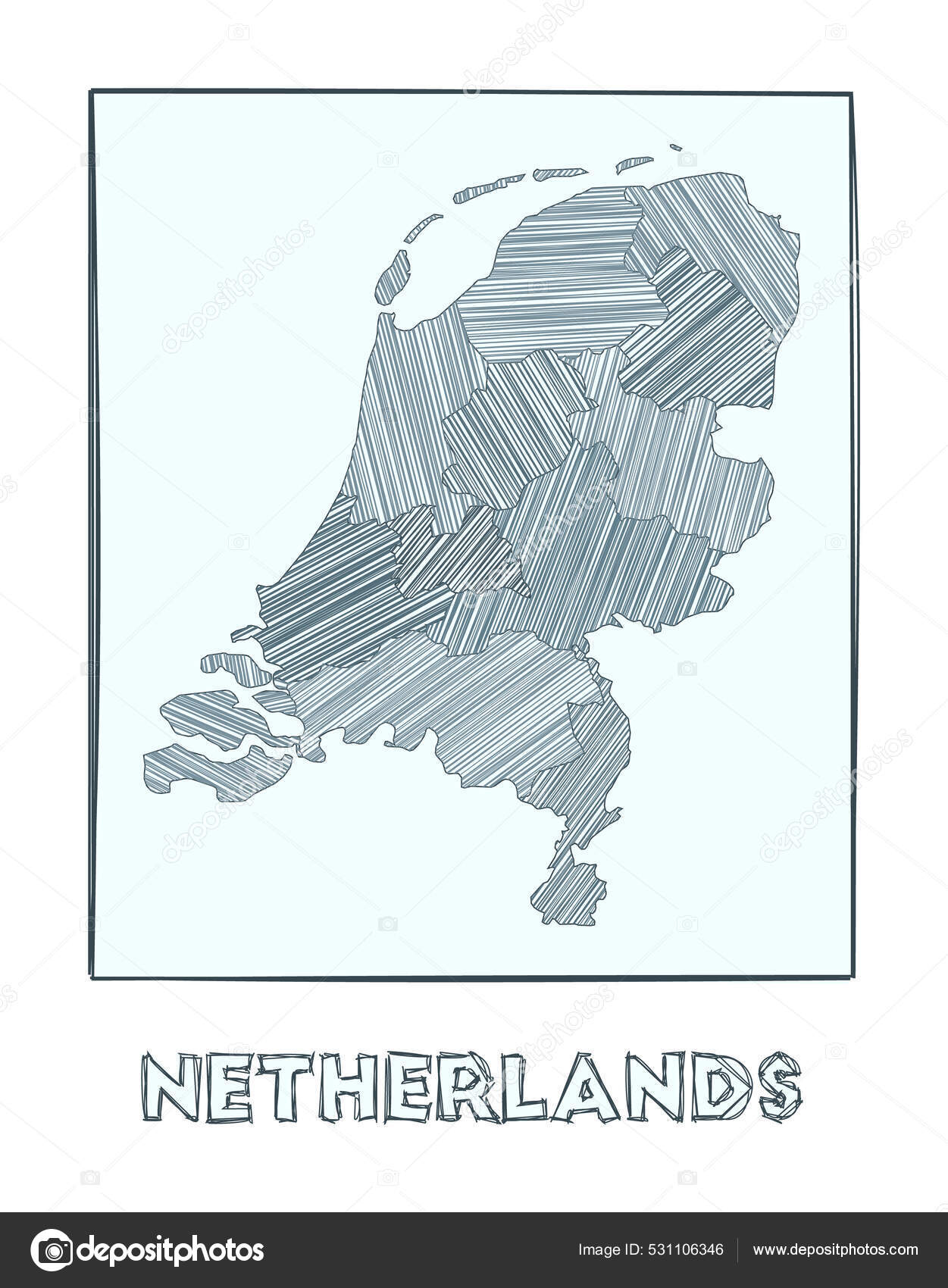 Sketch map of Netherlands Grayscale hand drawn map of the country ...