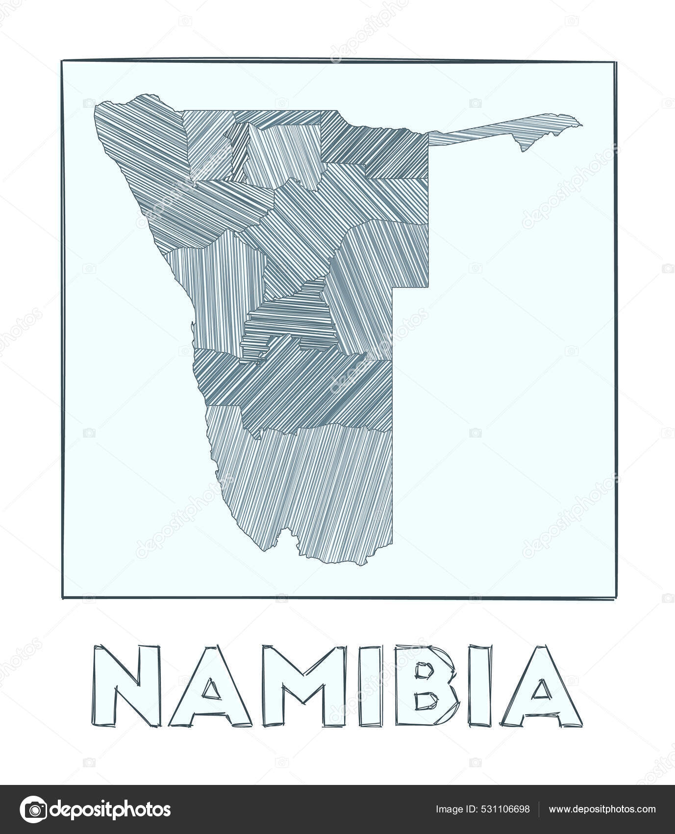 Sketch map of Namibia Grayscale hand drawn map of the country Filled ...