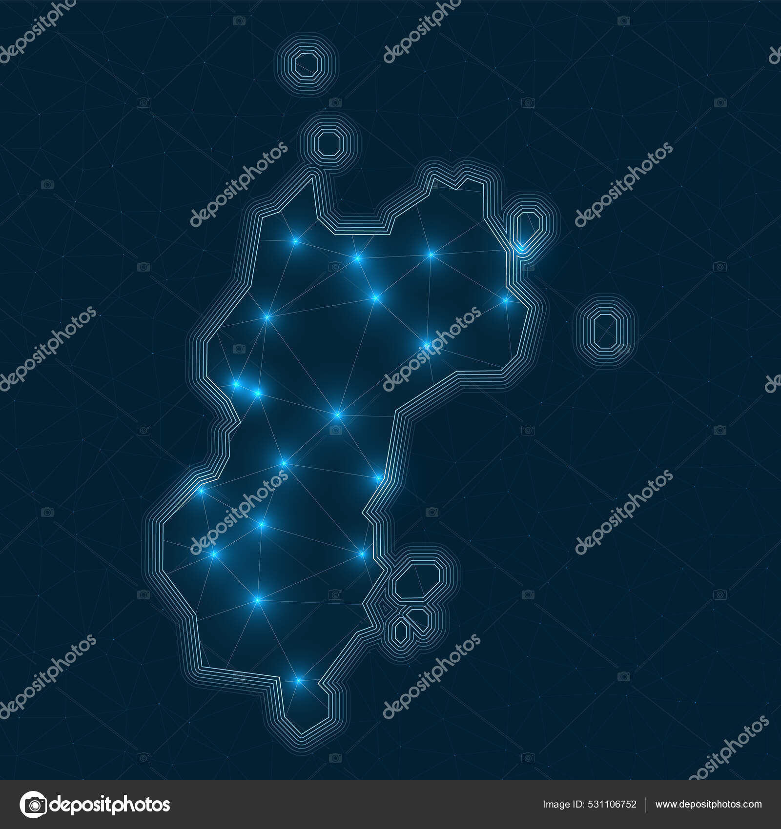 Mustique network map Abstract geometric map of the island Digital ...