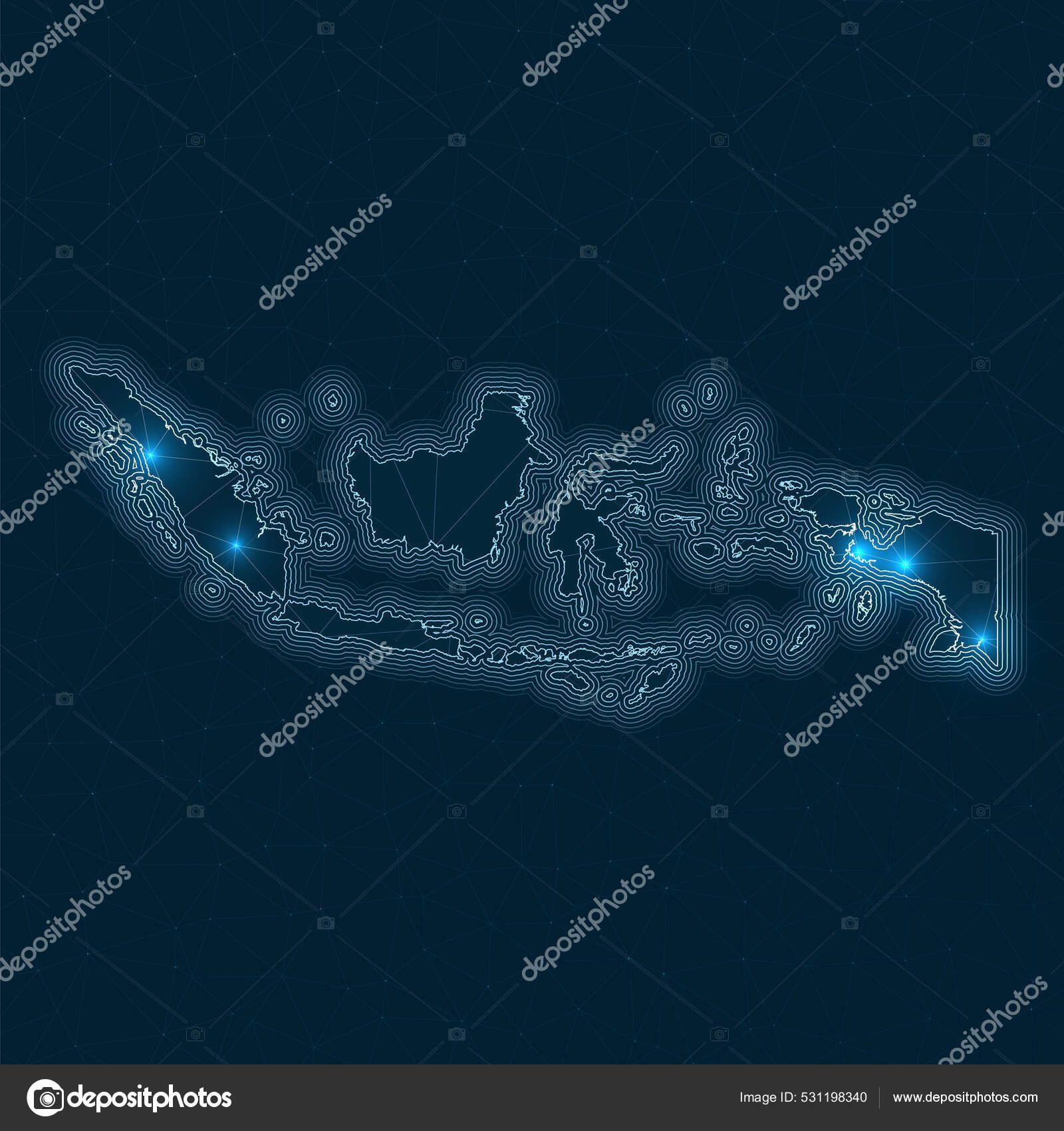 Indonesia network map Mapa geométrico abstracto del país Conexiones ...