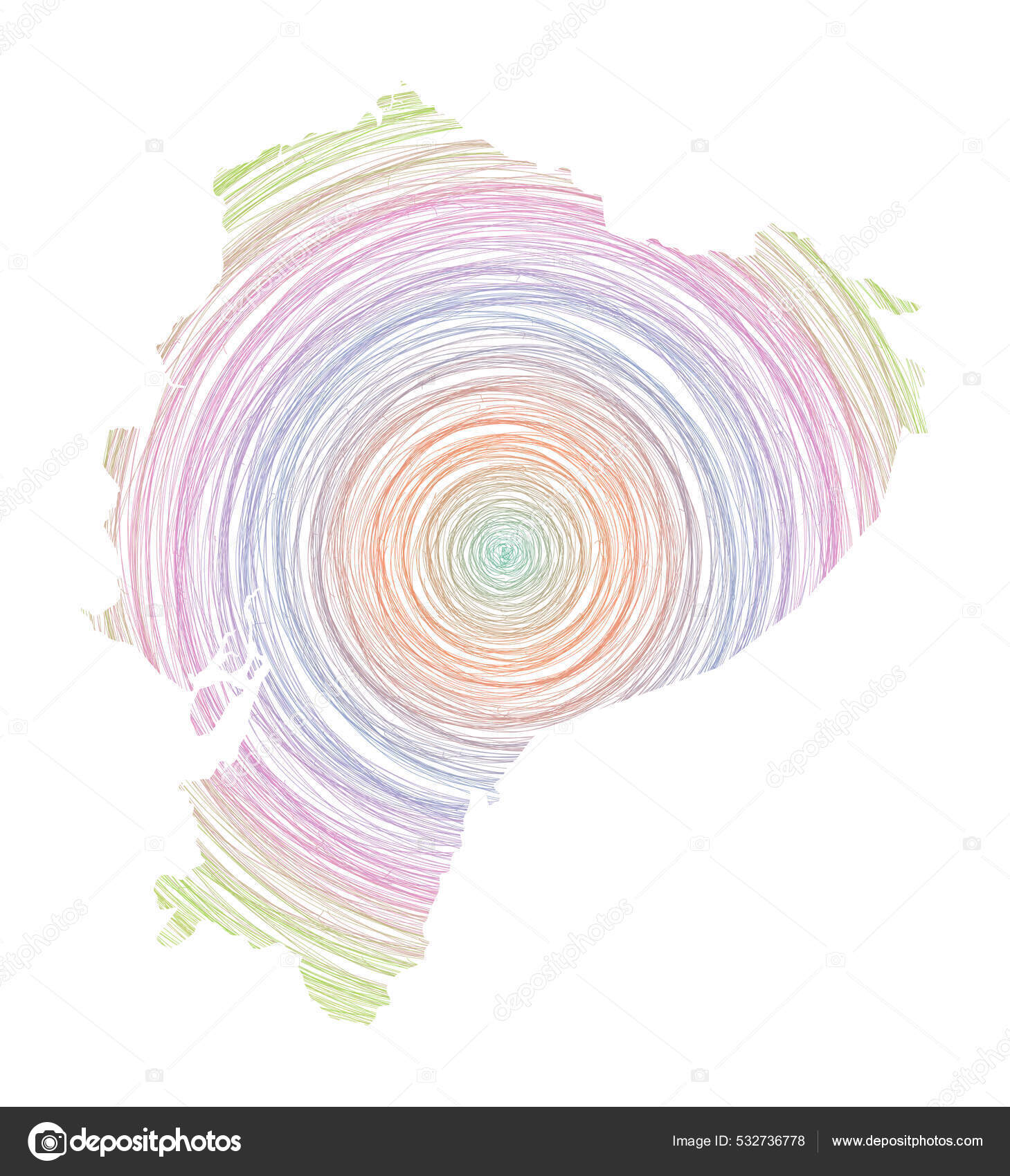Ecuador mapa lleno de círculos concéntricos Bosquejo círculos de estilo ...
