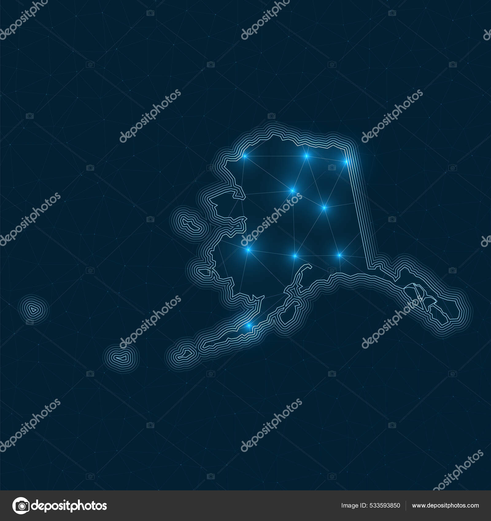 Alaska network map Mapa geométrico abstracto del estado de los Estados ...