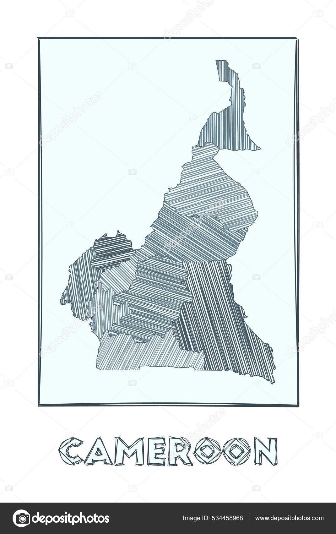 Sketch map of Cameroon Grayscale hand drawn map of the country Filled ...
