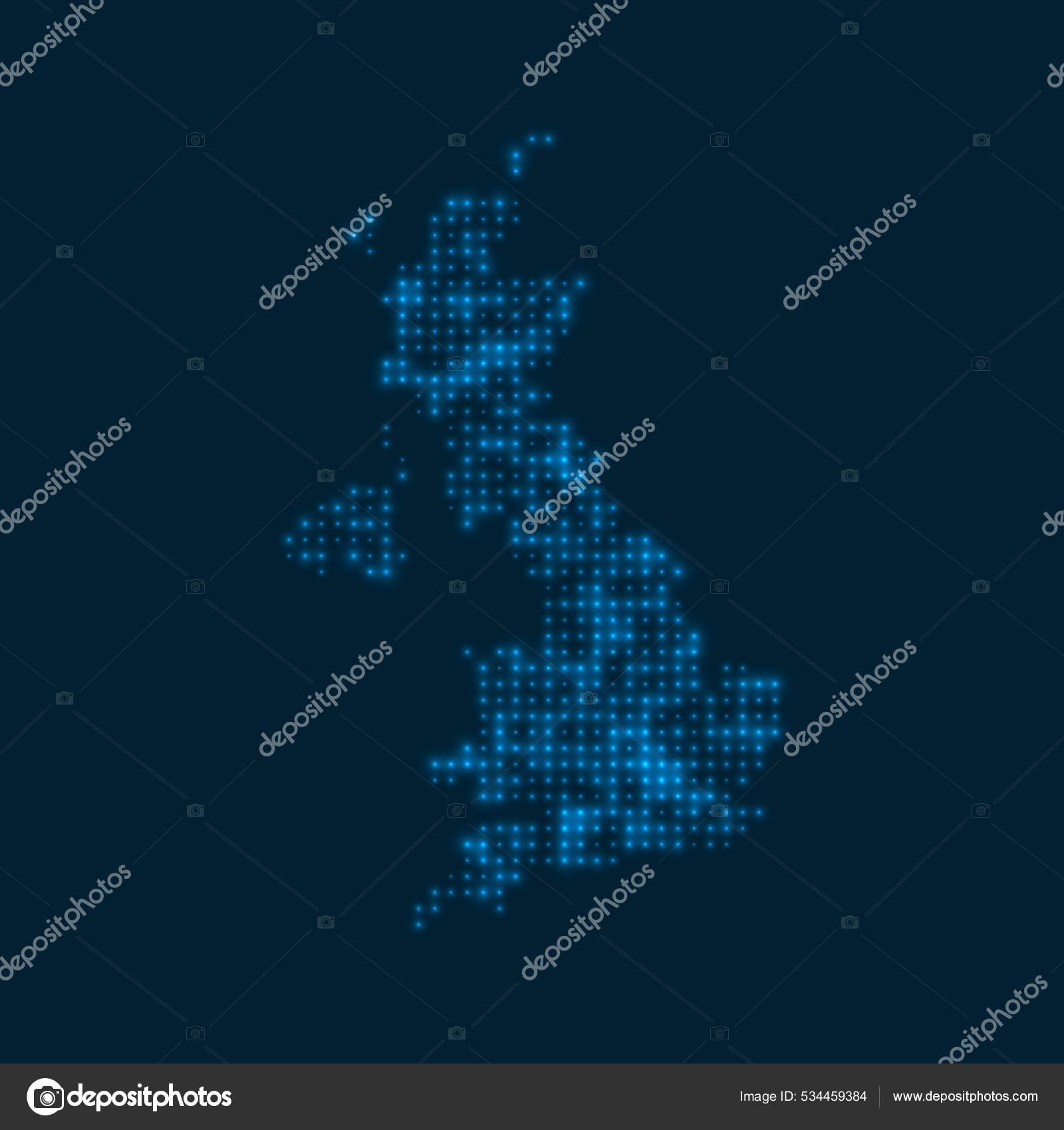 United Kingdom dotted glowing map Shape of the country with blue bright ...