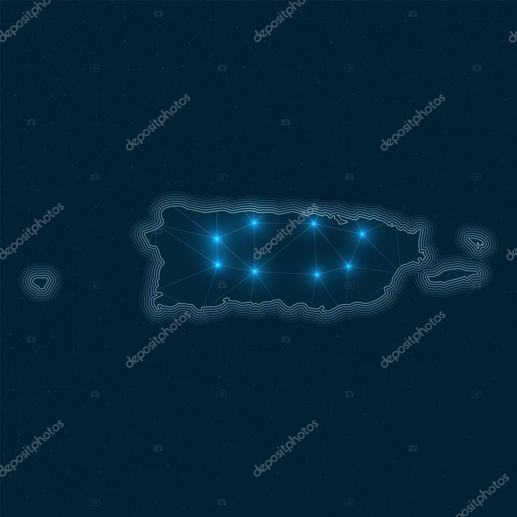 Puerto Rico network map Abstract geometric map of the country Digital ...