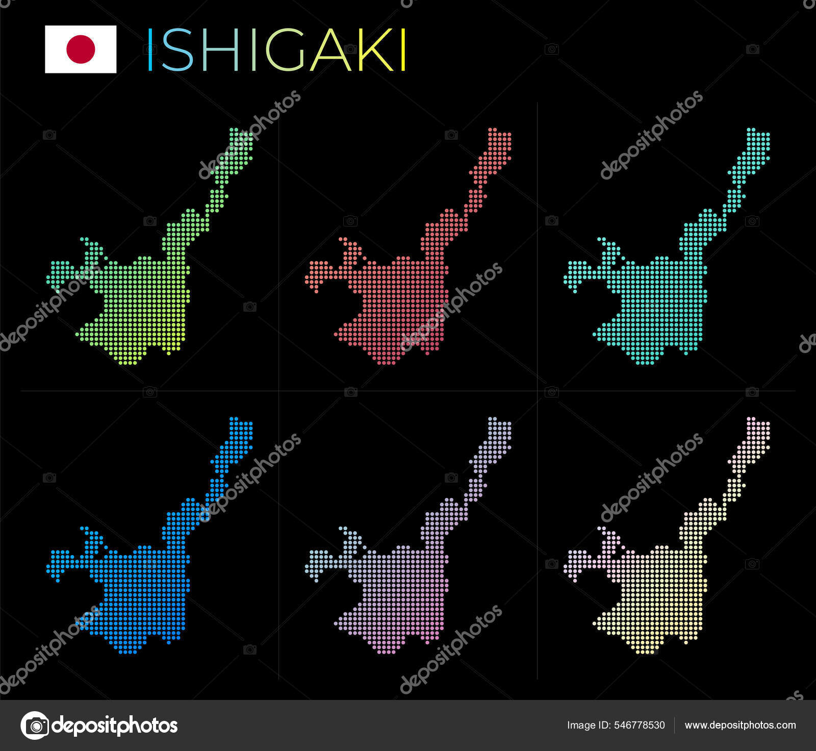 Ishigaki dotted map set Map of Ishigaki in dotted style Borders of the ...