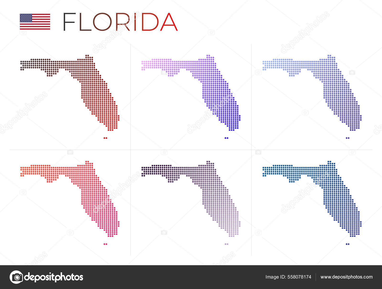 Florida mapa punteado conjunto Mapa de Florida en estilo punteado ...