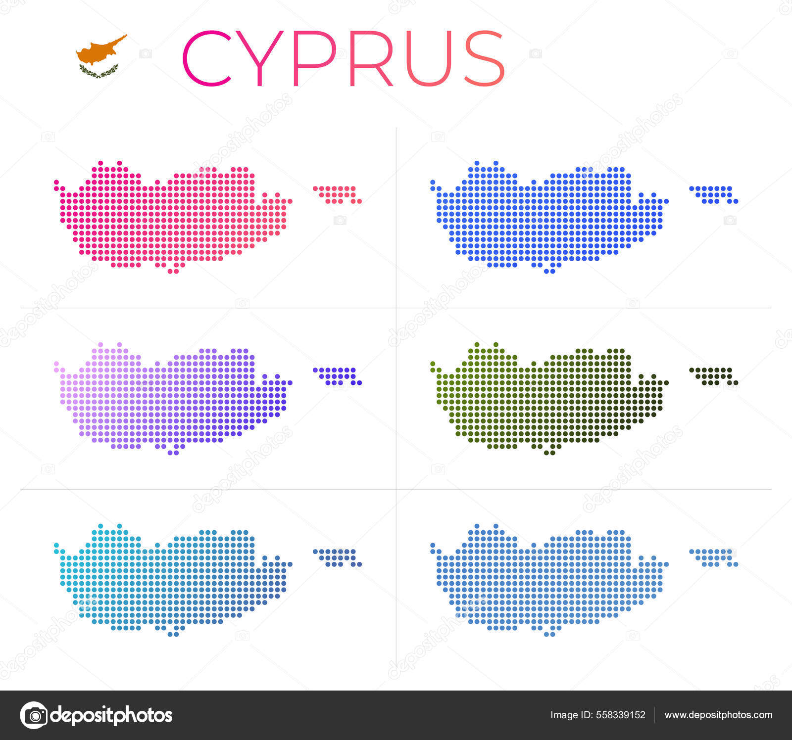 Kypr tečkovaná mapa soupravy Mapa Kypru v tečkovaném stylu Hranice země ...