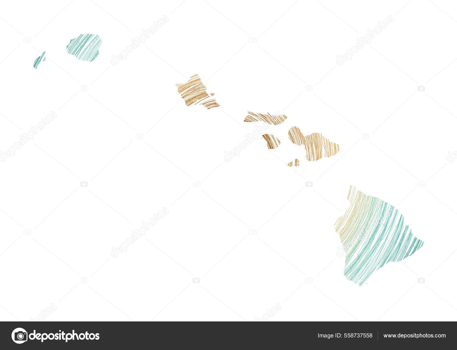 Hawaii map filled with concentric circles Sketch style circles in shape ...