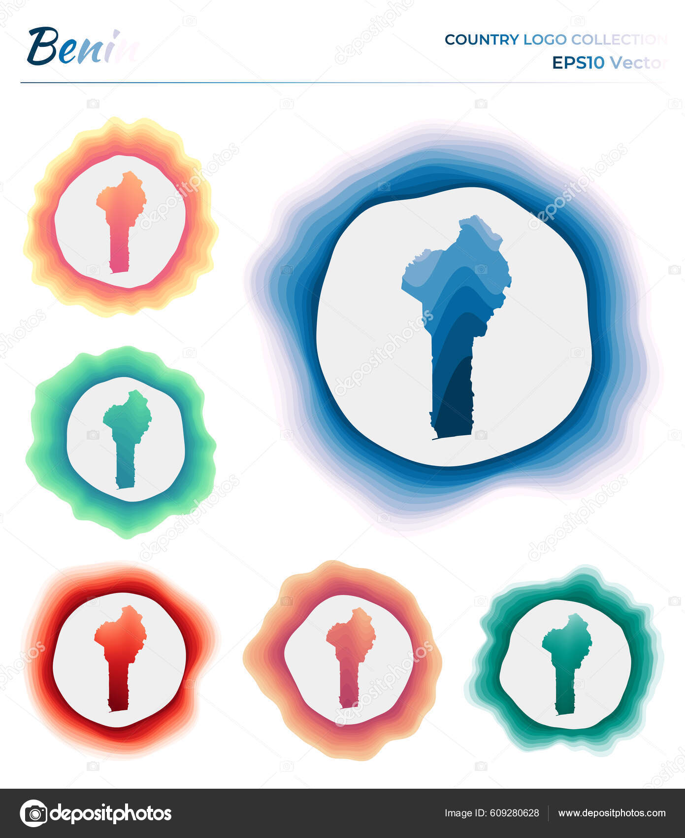 Colección Logotipos Benin Insignia Colorida Del País Capas Alrededor ...