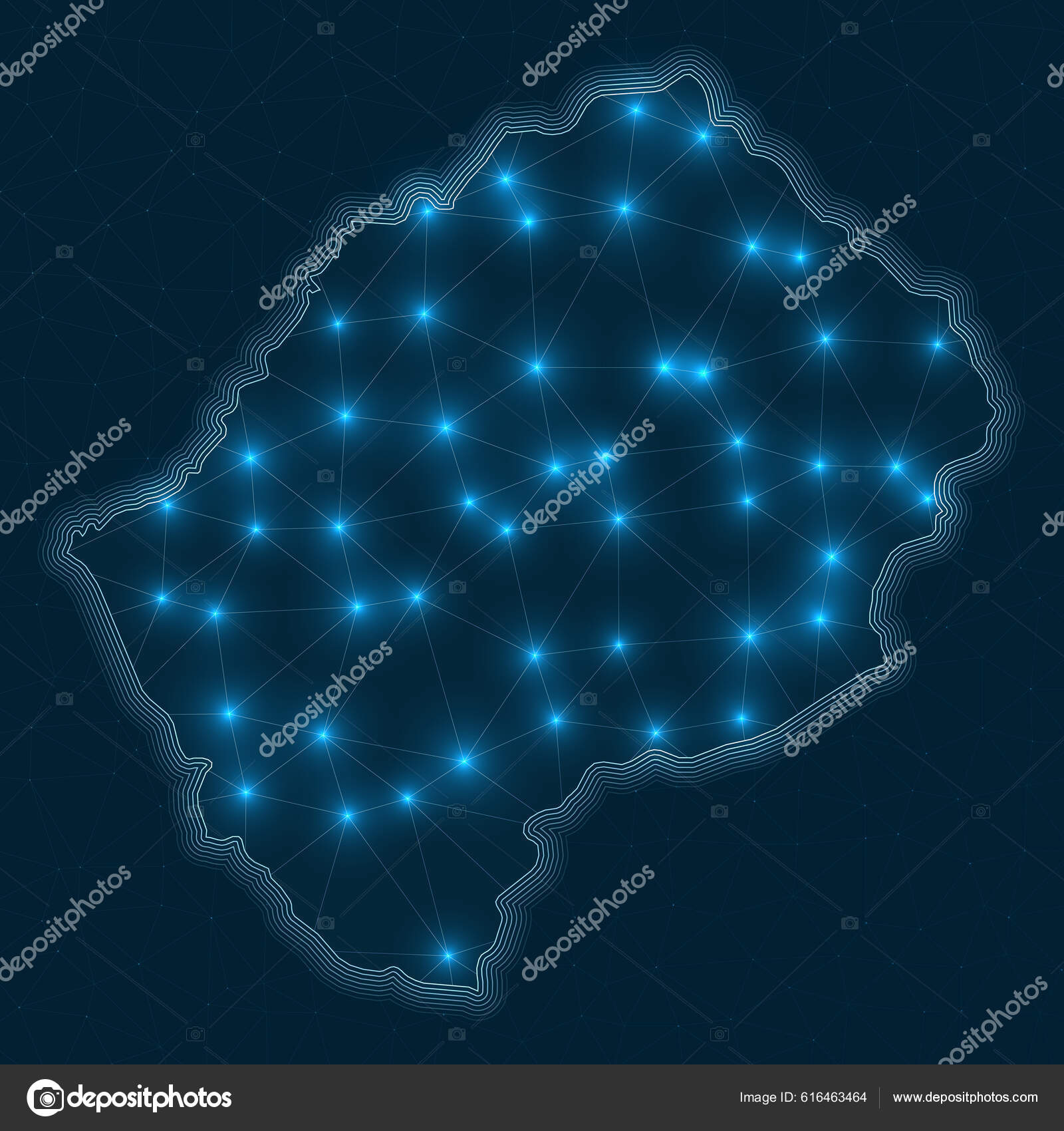 Lesotho Network Map Abstract Geometric Map Country Digital Connections ...