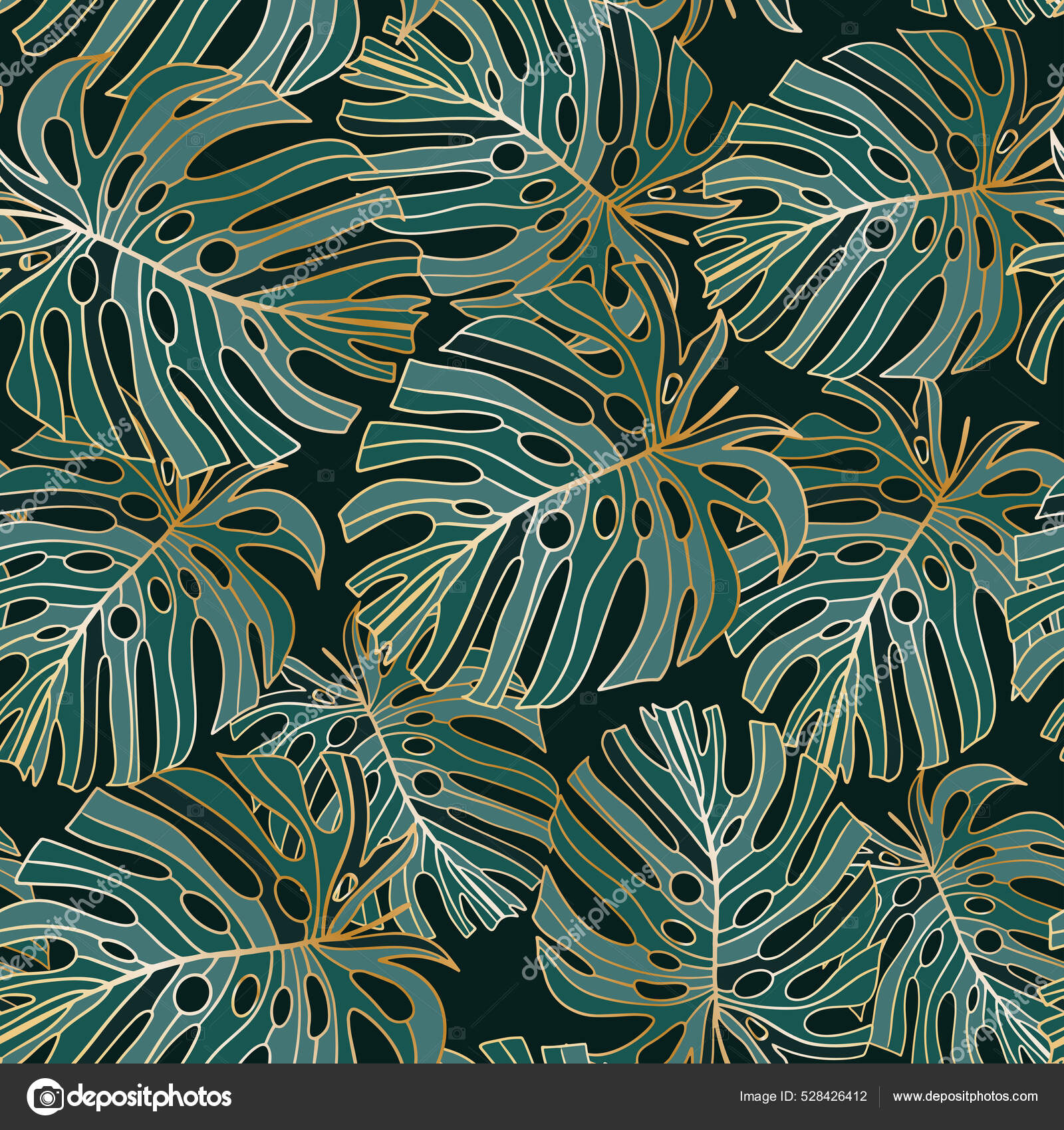 Tropical Vector Green Palm Leaves Seamless Patterns Exotic Wallpaper ...