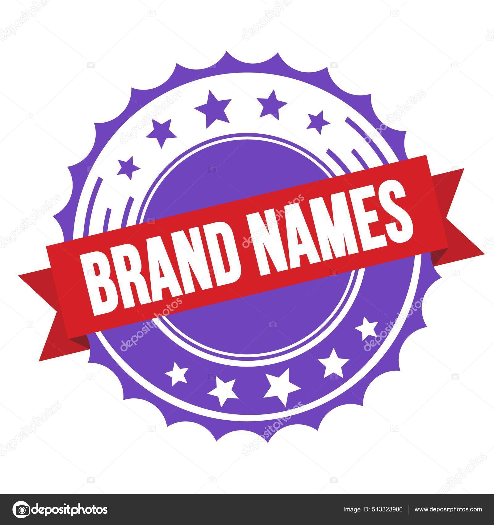Brand Names Text Red Violet Ribbon Badge Stamp Stock Illustration by ...