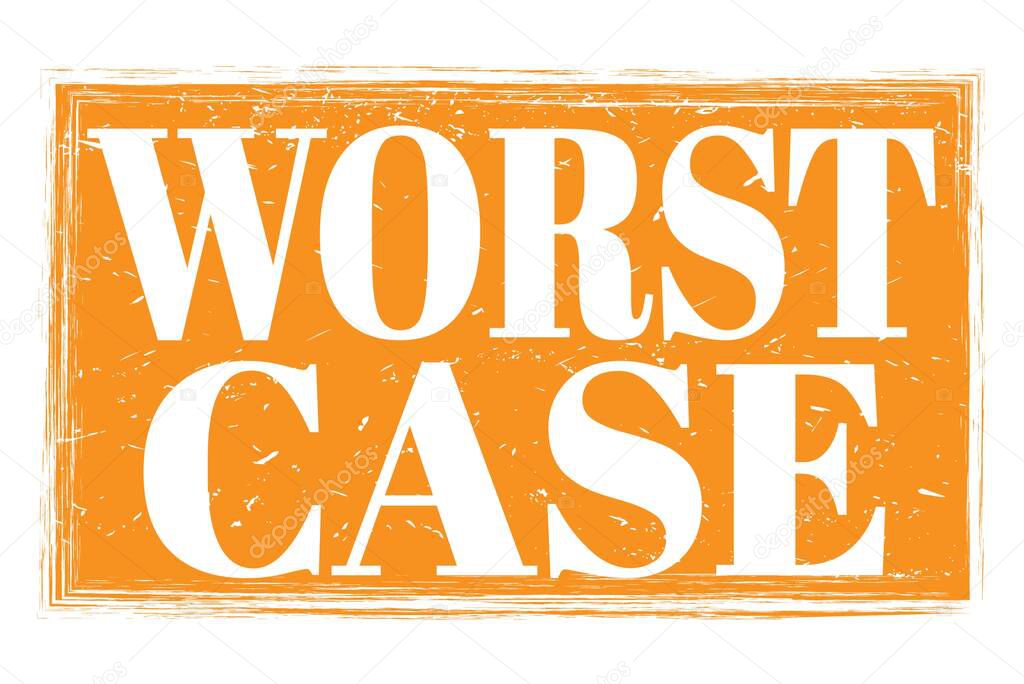 PEOR CASO, palabras escritas en el signo de sello grungy naranja 2023