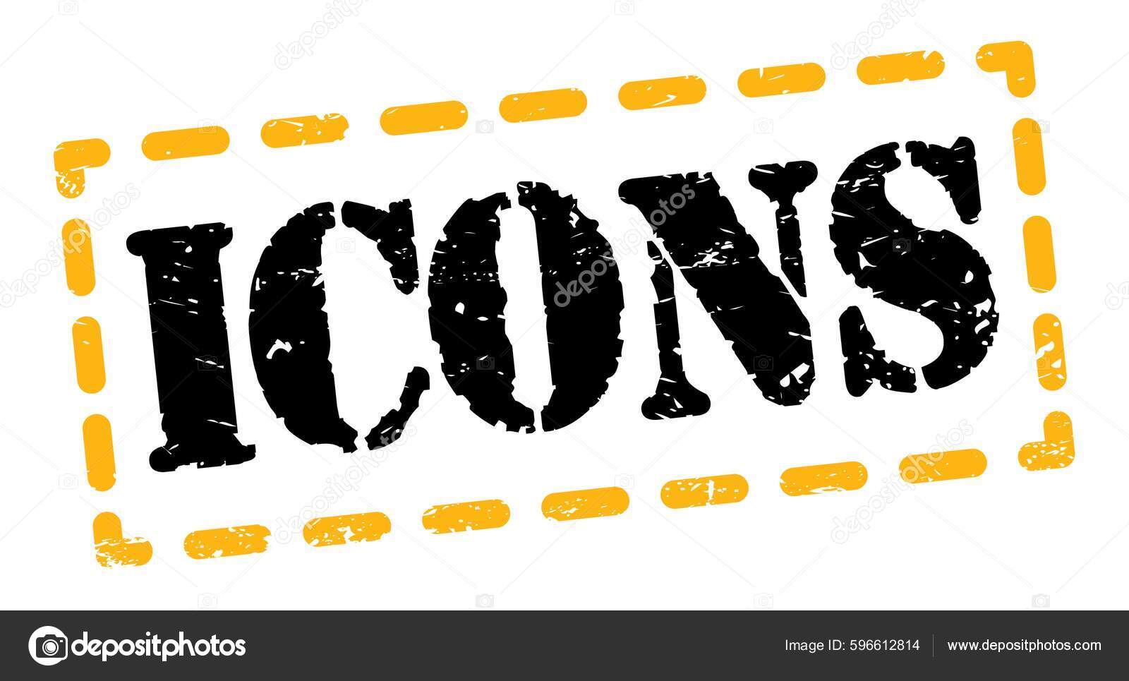 Icons Text Written Yellow Black Dash Stamp Sign — Stock Photo ...