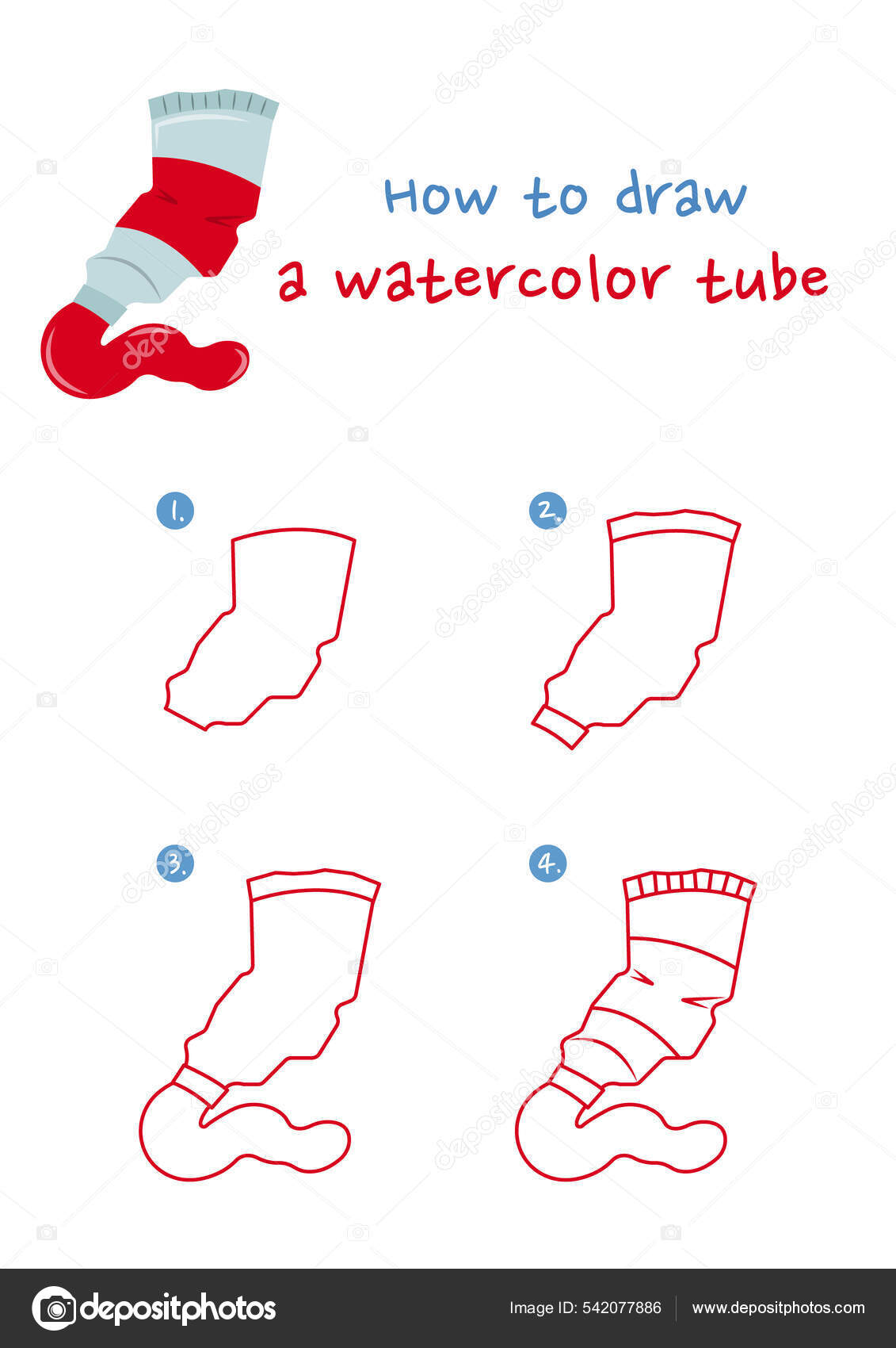 How Draw Watercolor Tube Vector Illustration Draw Watercolor Tube Step ...