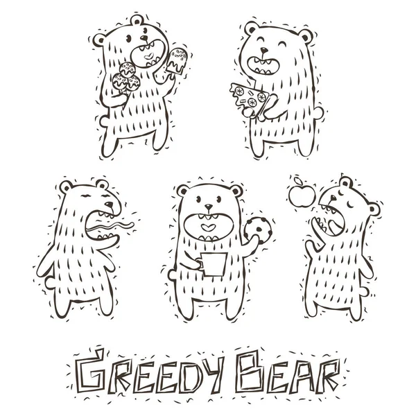 Set Greedy Bear Colorless Cartoon Isolated White Background Funny ...