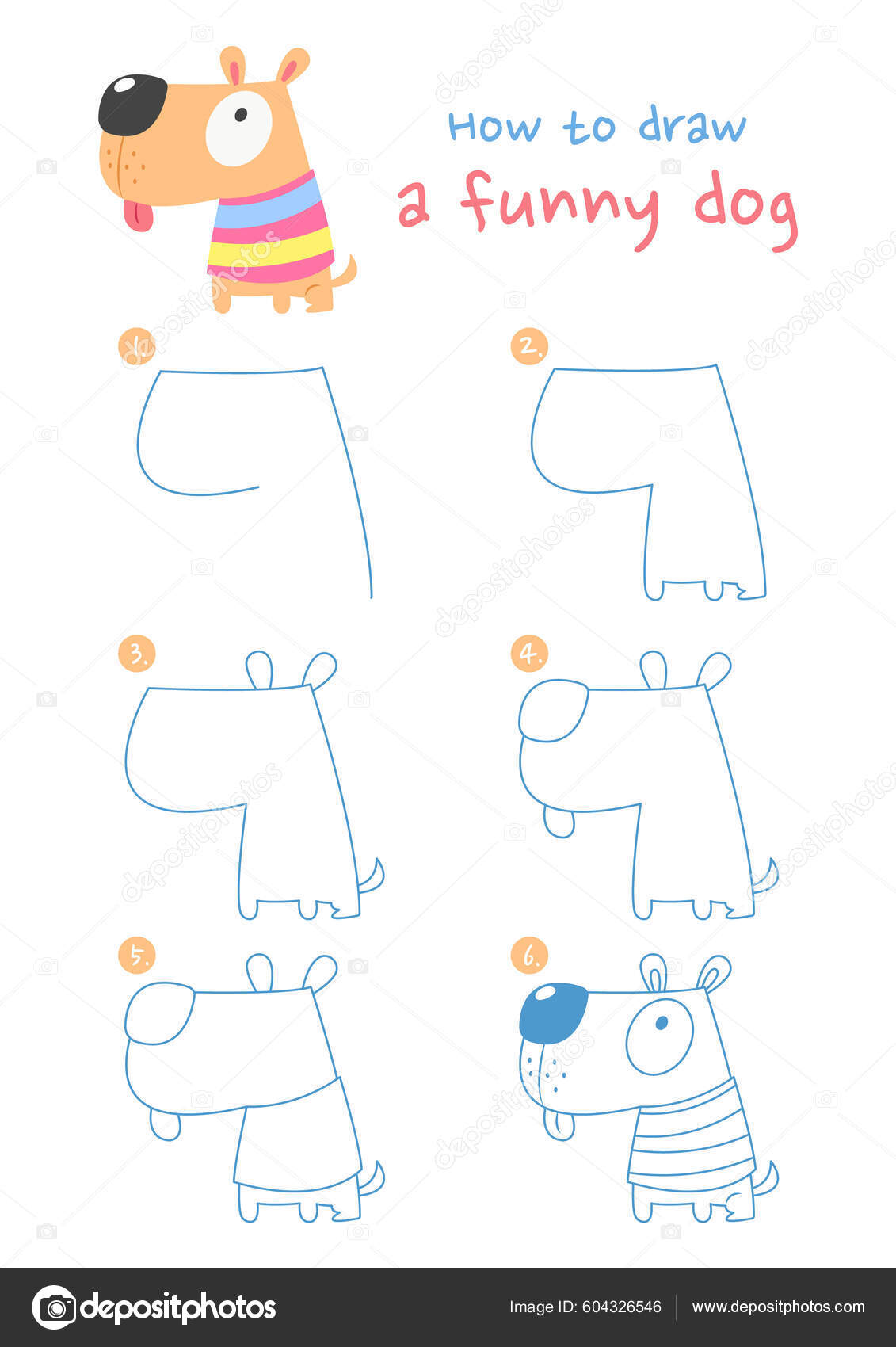 How Draw Funny Dog Vector Illustration Draw Funny Dog Step Stock Vector ...