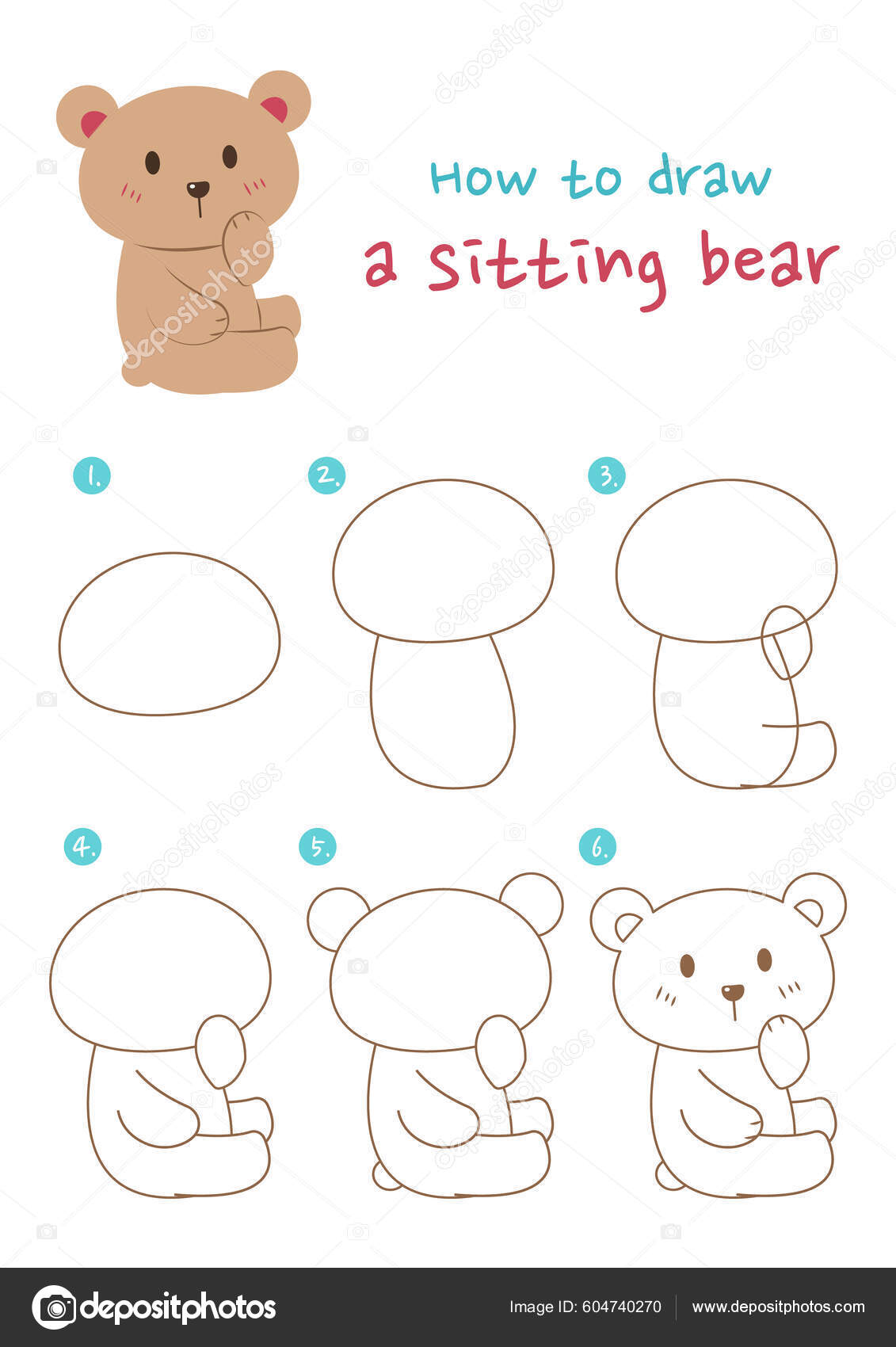 How Draw Sitting Bear Vector Illustration Draw Sitting Bear Step Stock