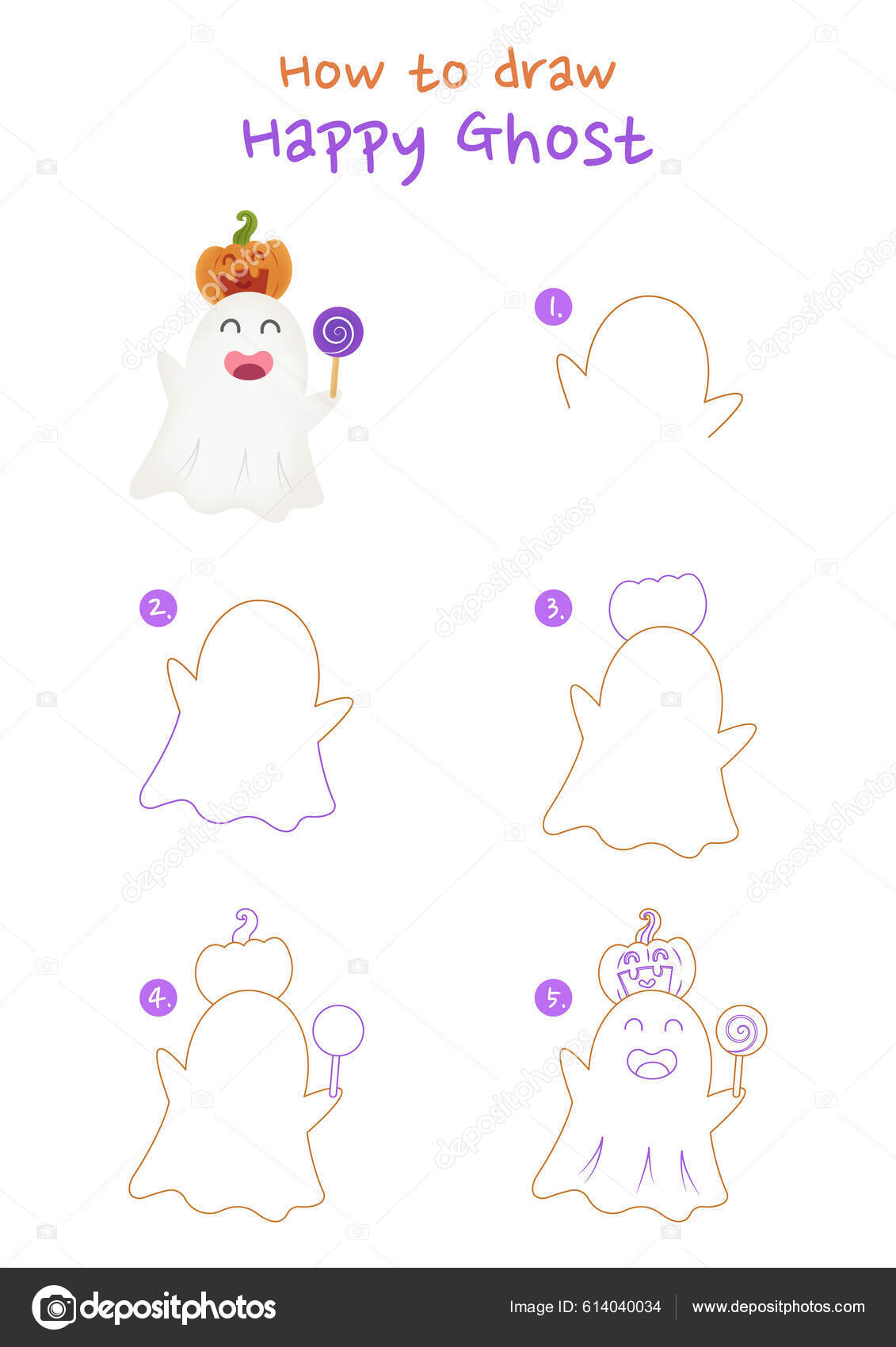 Hur Man Ritar Halloween Lycklig Spökvektor Illustration Rita Glada ...