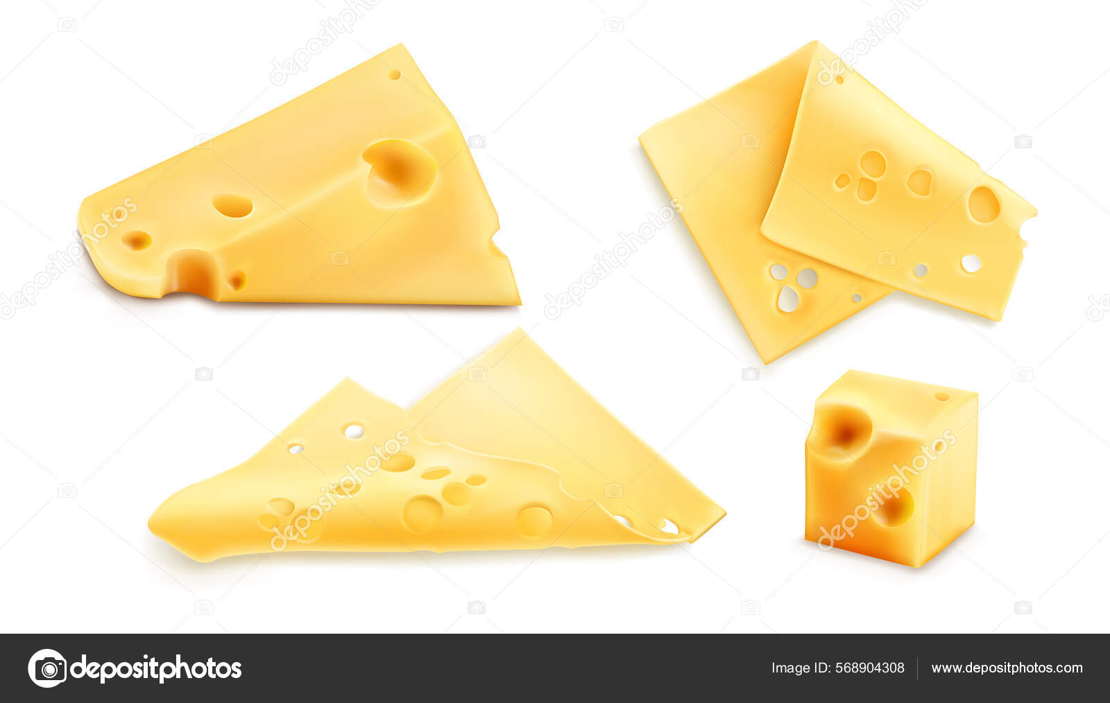 Cheese Realistic Vector Illustration Triangle Cube Chunk Thin Square ...