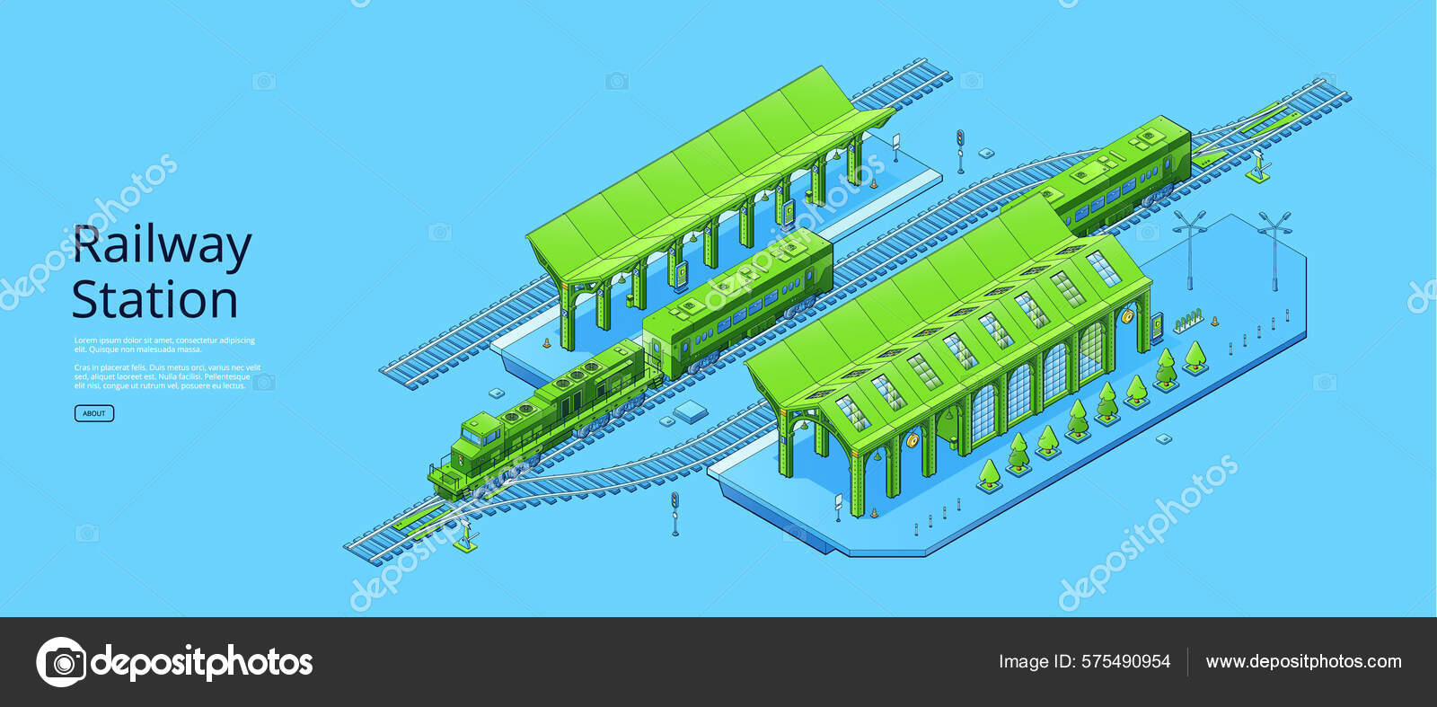 Railway Station Poster Isometric Rail Track Train Platform Vector ...