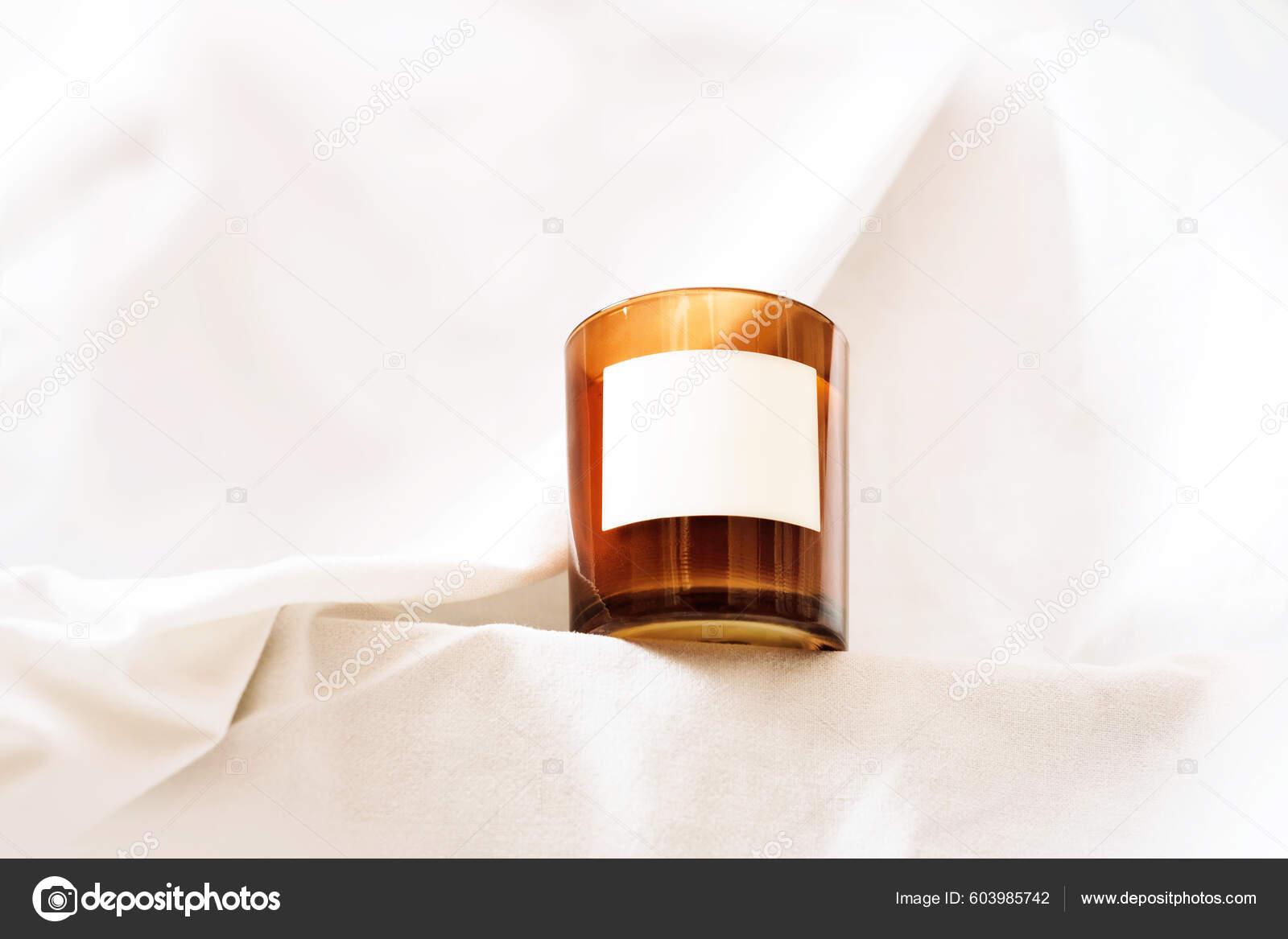 Mock Candle Label White Fabrics Background Glass Candle Brown Aromatic ...