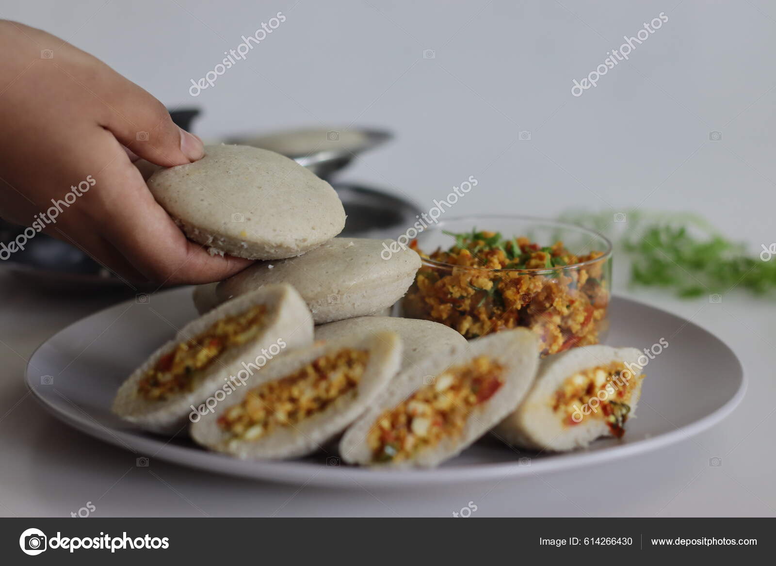 Paneer Stuffed Kodo Millet Idly Steamed Savory Cakes Made Kodo Stock ...