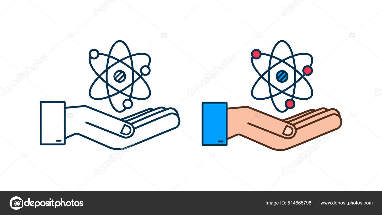 Atom icon over hands vector, atom symbols on white background. Stock ...
