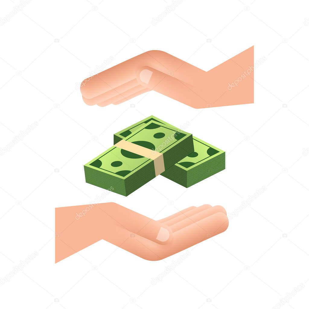 Mano de dinero plana para el diseño de concepto. Mano sosteniendo ... Mano de dinero plana para el diseño de concepto. Mano sosteniendo ...