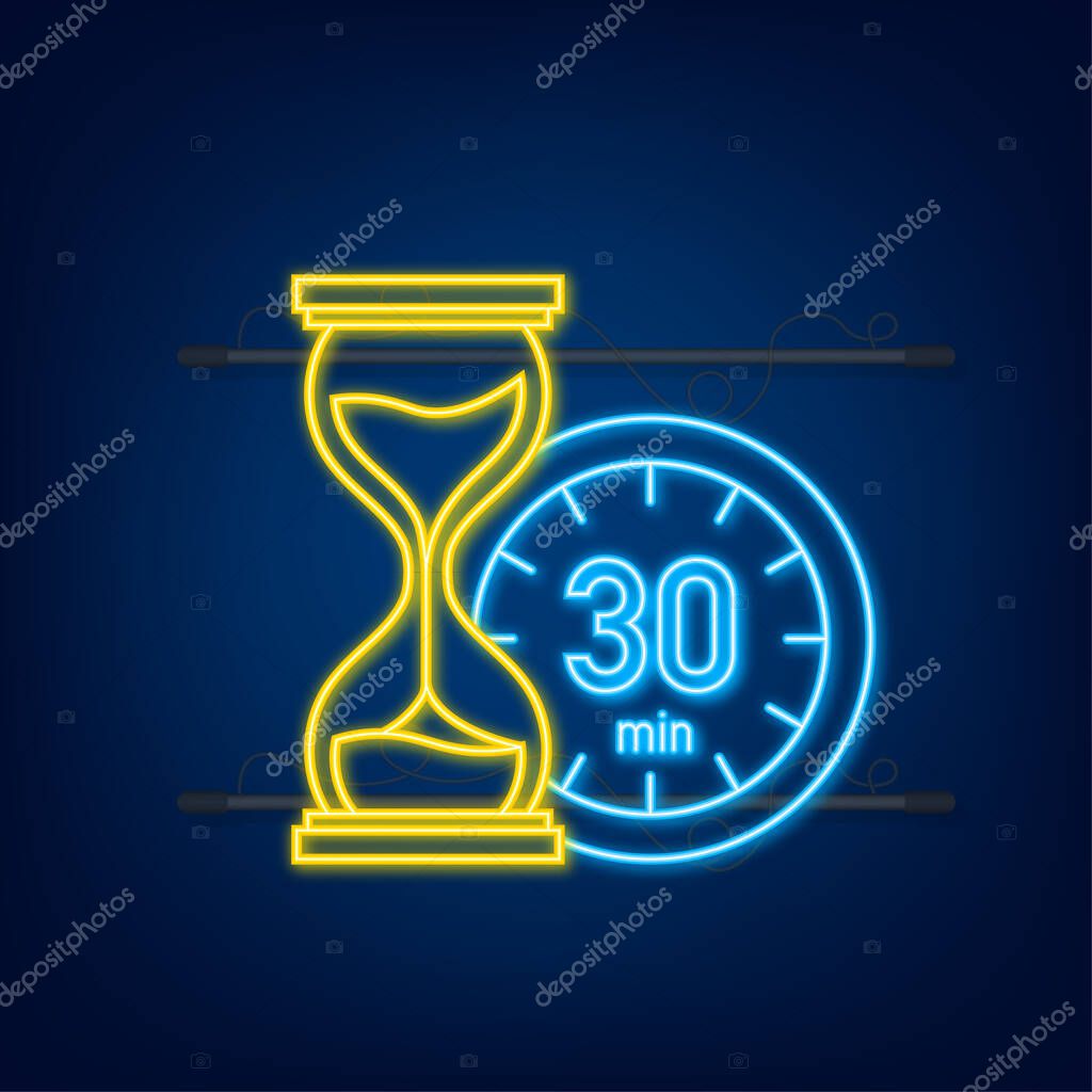 Los 30 minutos, icono de neón vector cronómetro. Icono de cronómetro en ...