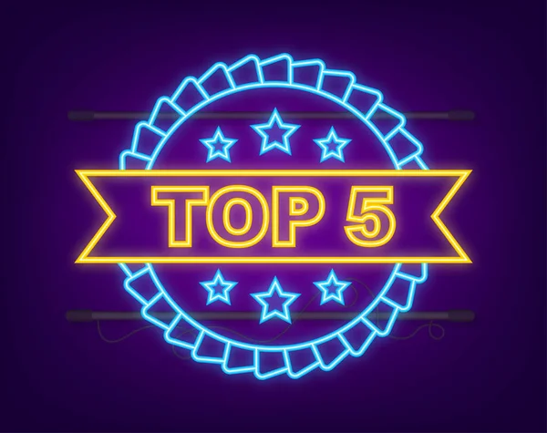 Top 5 neón etiqueta. Icono de corona de laurel dorado. Ilustración de ...