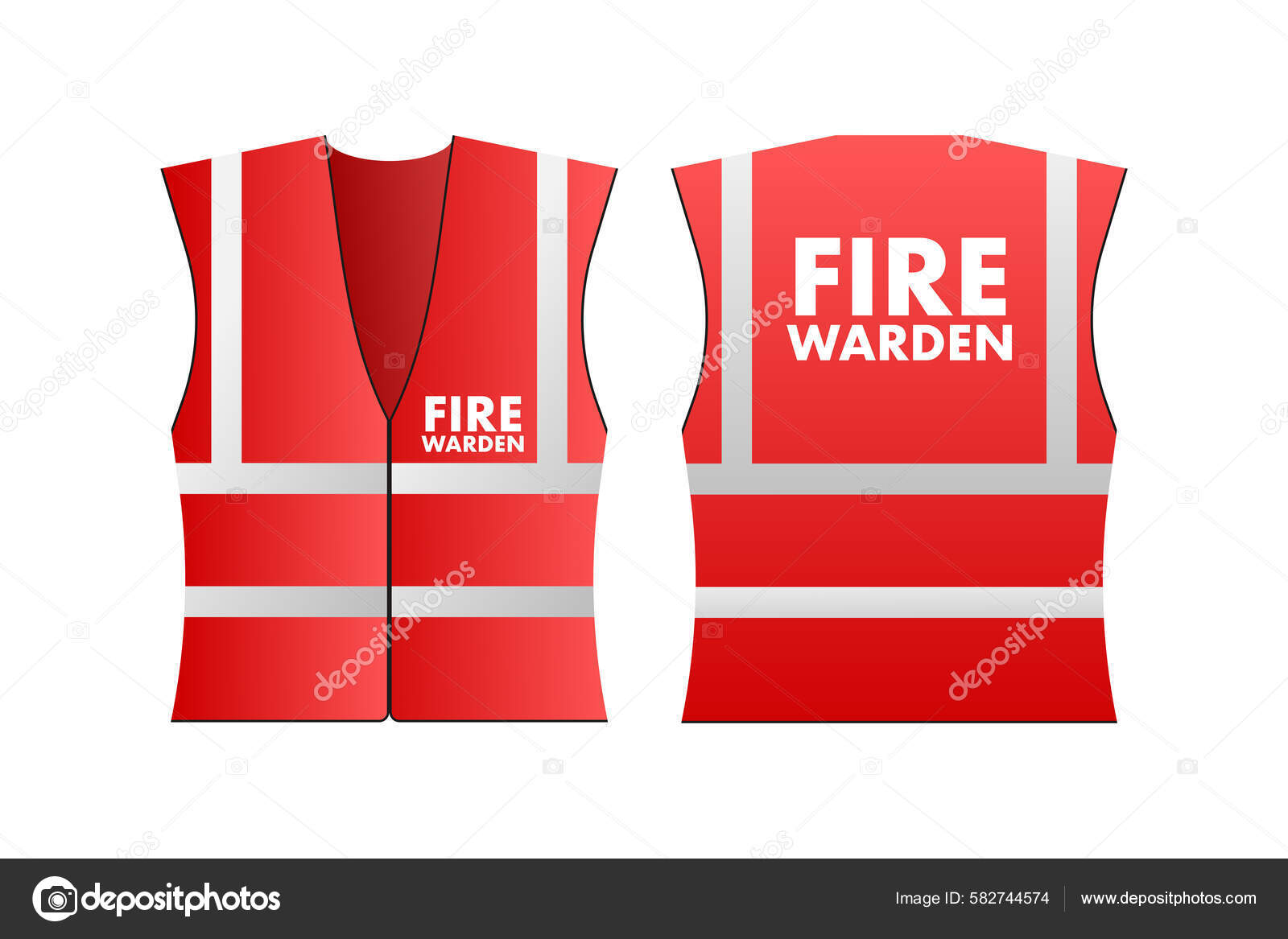 Red Reflective Warden Fire Vest People Security Safety Vector Stock ...