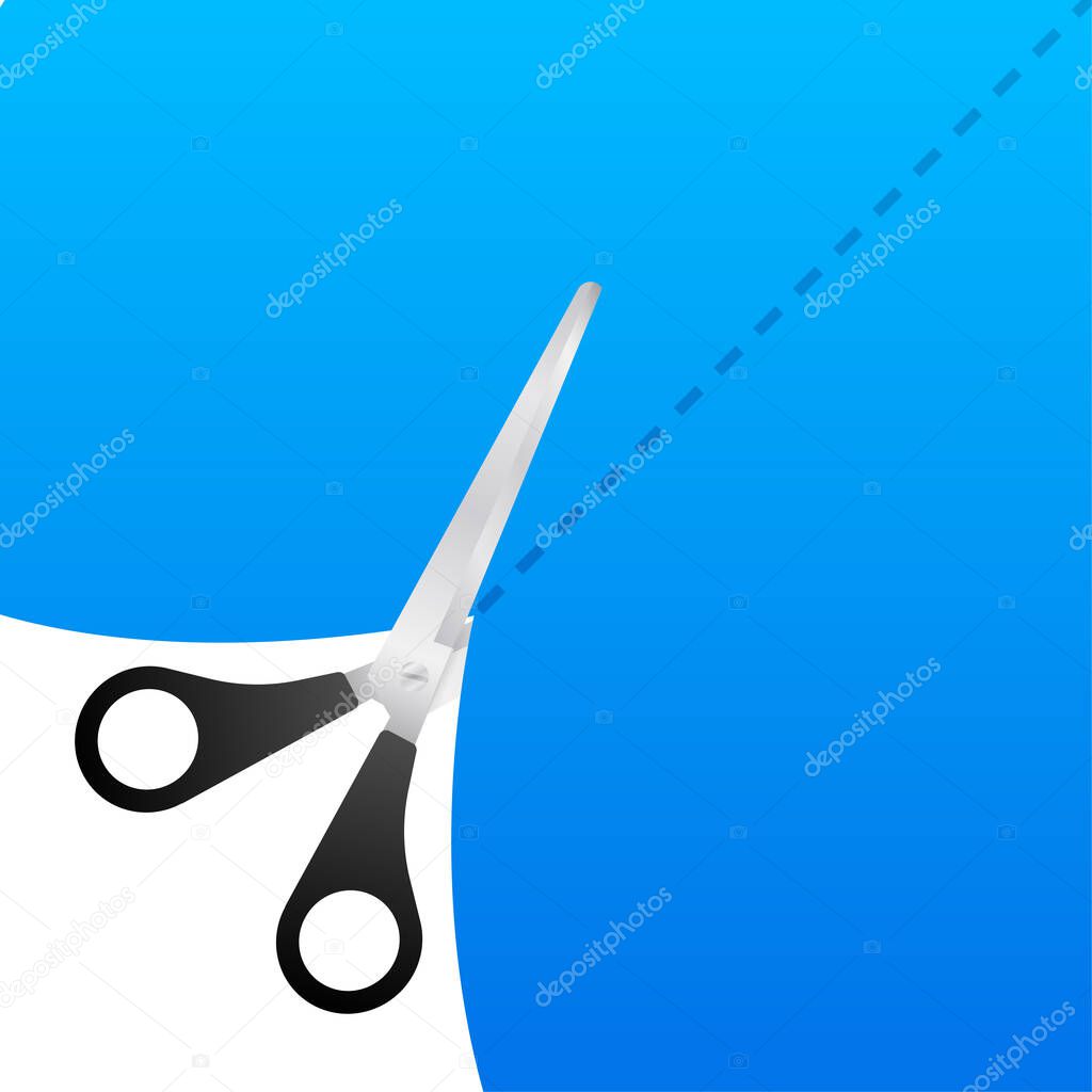 Corte de papel. Tijeras con l neas cortadas. Ilustraci n de stock vectorial. 2024