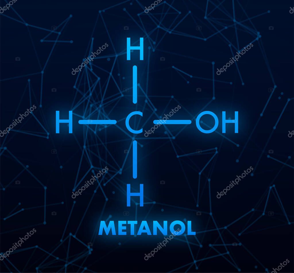 Concepto de metanol fórmula química icono etiqueta, texto fuente vector ...