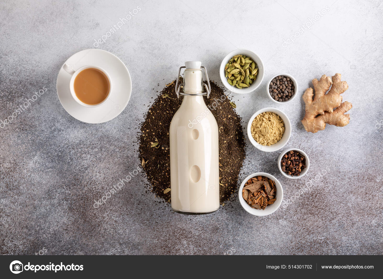 Cup Traditional Indian Masala Chai Ingredients Spicy Milk Tea Concrete ...