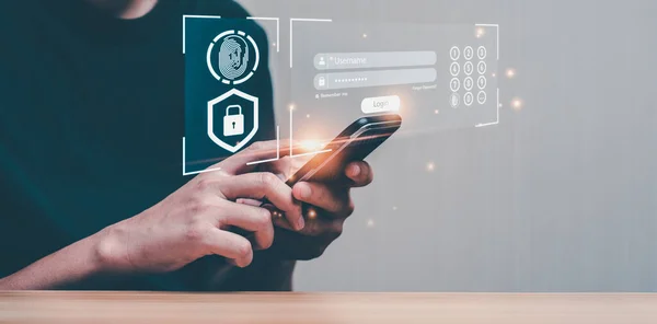 Cyber login and password concept with a mobile. Data protection and ...
